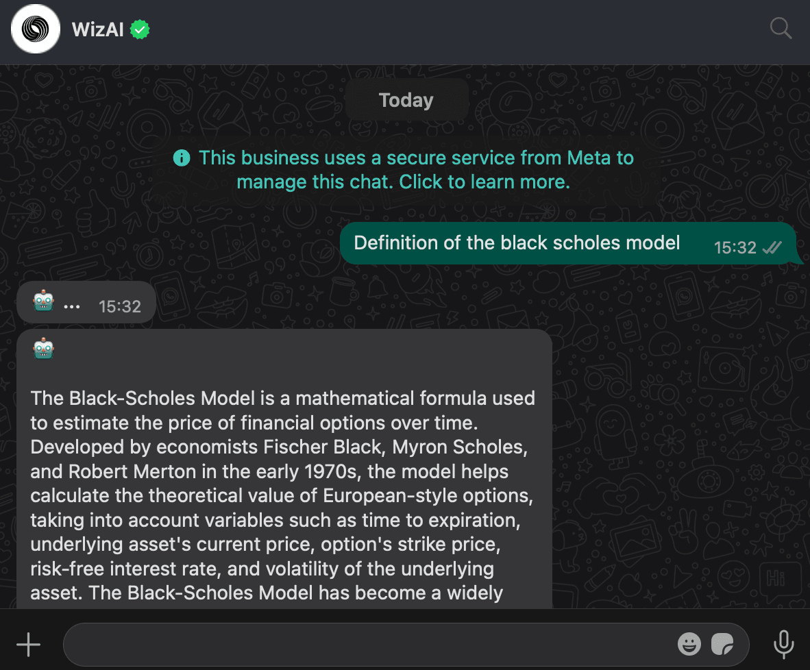 Pricing for ChatGPT in WhatsApp - WizAI